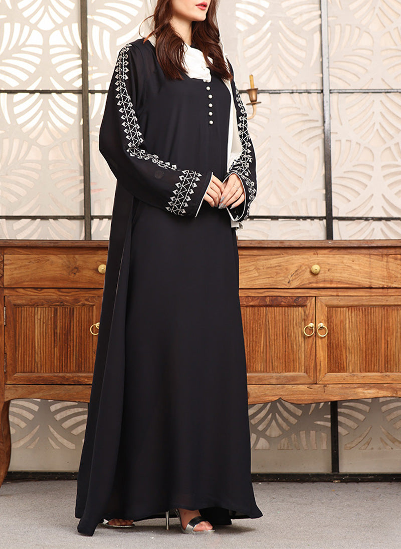 Buy Double Georgette Embroidered Abaya Noir Blue 0118-K-754| Hijabul ...